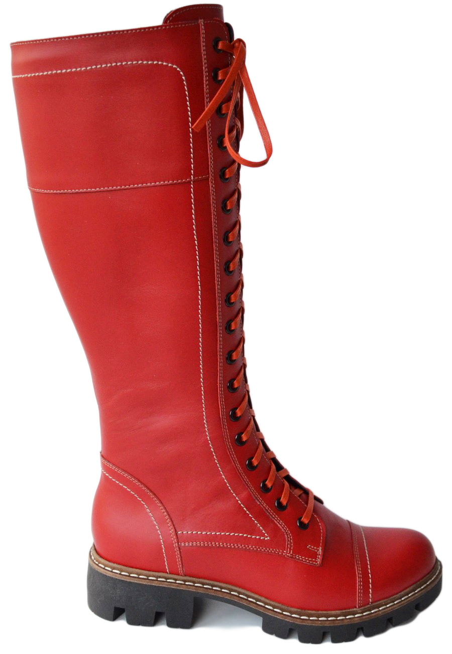 Bocanci dama piele naturala rosie