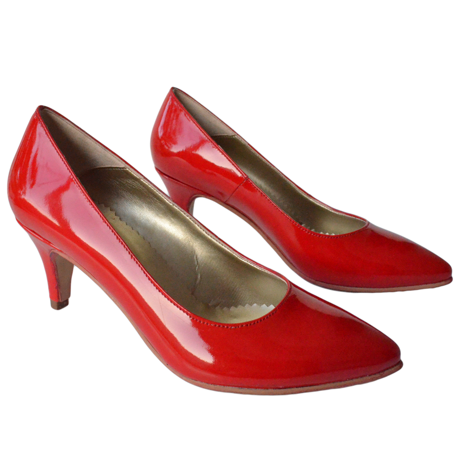 Pantofi dama lac ascutiti cu toc rosii