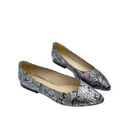 Balerini dama ascutiti argintii din piele naturala Incaltaminte Rico